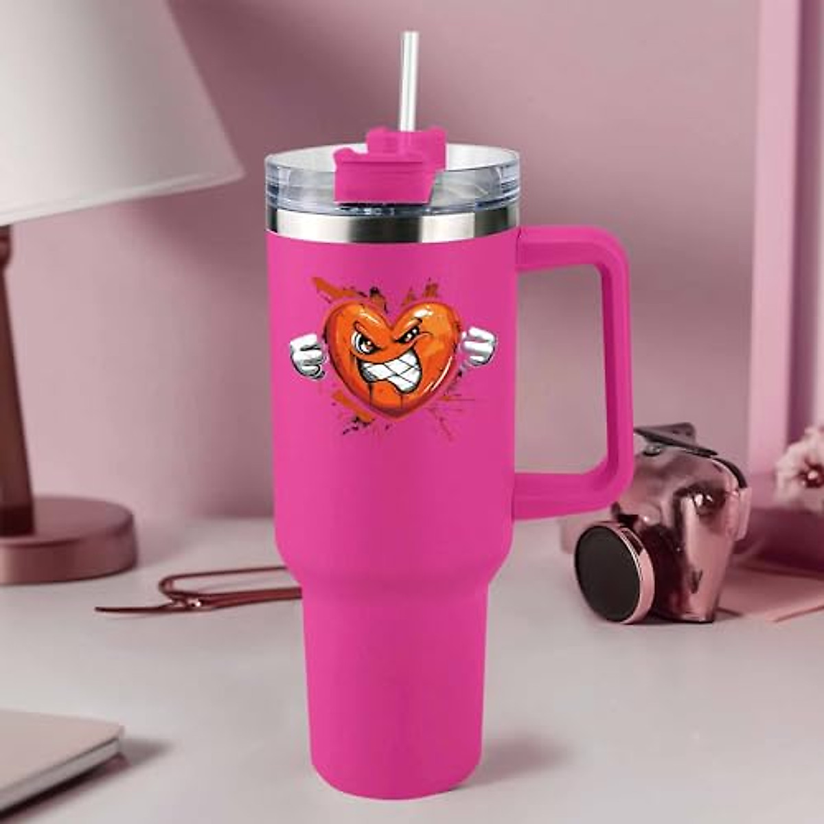 40 Oz Insulated Tumbler with Handle and Straw,Love Heart Shape Stainless Steel Vacuum Insulated Travel Mug,Leak-proof Water Bottle Iced Coffee Cup,Cartoon Graffiti Art