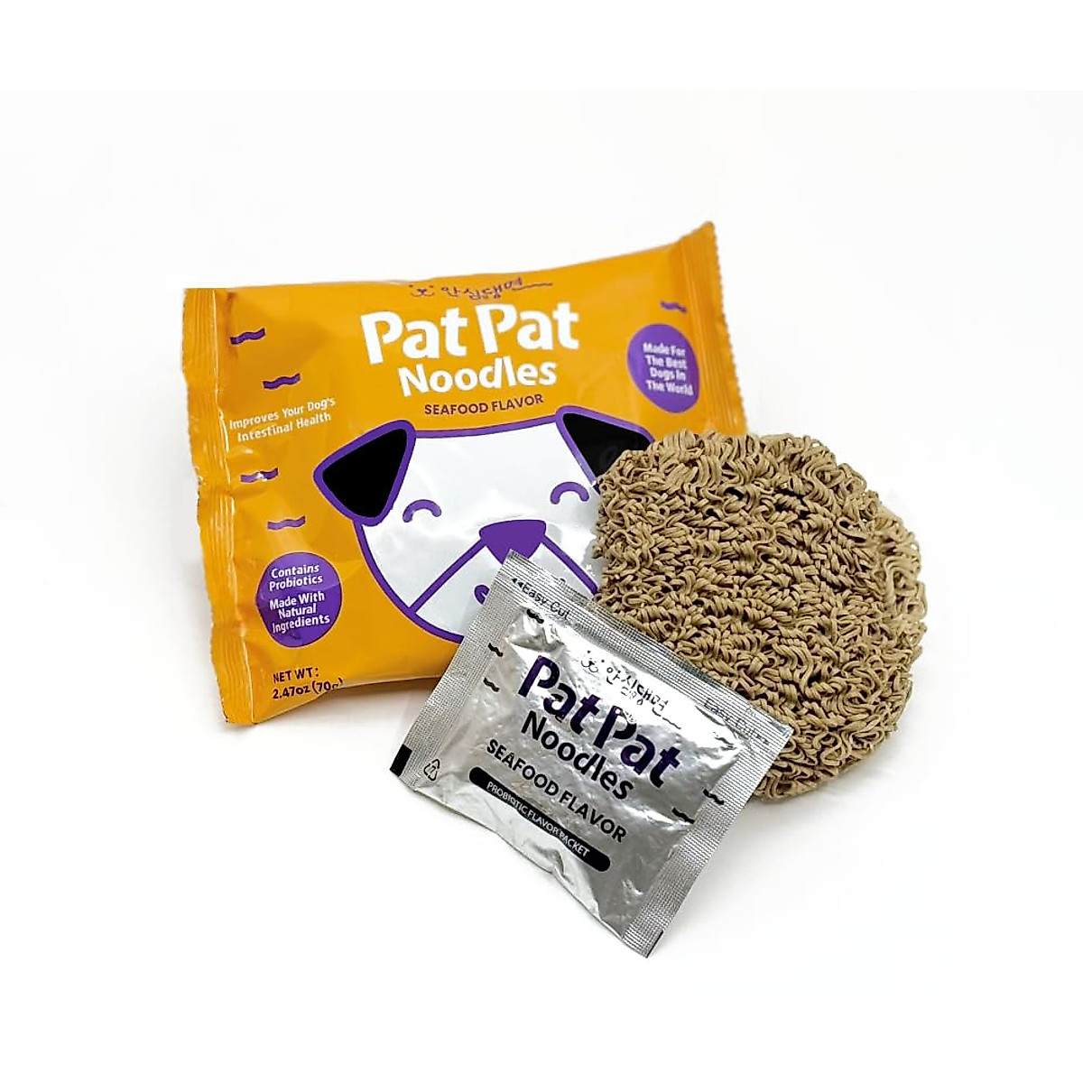 Pat Pat Noodles - Probiotic Ramen Noodles for Dogs (Seafood Flavor), Pack of 3, Amino Acids, vegetables and Collagen - Healthy ingredients for dogs