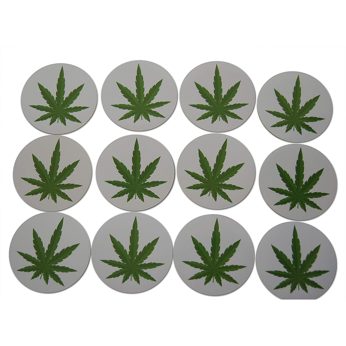 Novel Merk Marijuana Leaf Refrigerator Magnets – Vinyl 3” Round Flat Magnets for Fridge, Lockers, Home Kitchen and Weed Decor – Self Adhesive to Metal Surfaces (12 Pack)