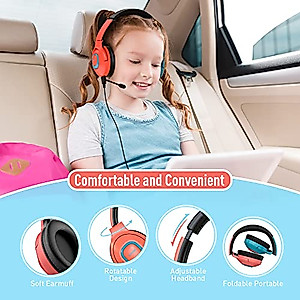 COOSII Q5 Gaming Headsets with Microphone for Nintendo Switch, Wired Stereo Noise Isolation Headphone with Shareport Mute Function, Foldable On Ear Compatible Cellphones School Tablet Laptop- Red Blue