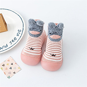 Coerni First Cartoon Animals Non-Slip Baby Elastic Toddler Socks Walkers Infant Shoes Baby Shoes Toddler Boy Sneaker Size 7 (Pink, 18-24 Months)