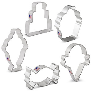 Candy and Sweets Cookie Cutters 5-Pc. Set Made in the USA by Ann Clark, Candy, Cupcake, Ice Cream Cone, Cake, Ice Cream Sundae