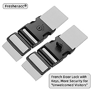 Fridge Refrigerator Cabinet Adult Child Proof Lock With Keys, [2 Packs] Fresheracc Adjustable French Door Guard Lock for Toddlers Children Kids Special Needs, No Drill No Screw No Adhesive (White)