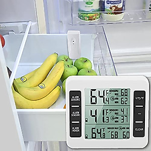 plplaaobo Therometer, 2pcs Refrigerator Temperature Sensor Wall-Mounted Wireless with Min/Maximum LCD Display, Portable Digital Alarm Thermometer with Adjustable Hanging Hook for Homes Offices