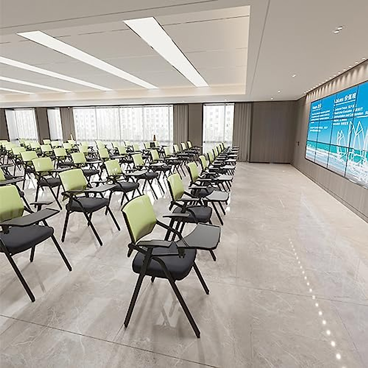 Tablet Arm Chair Ergonomic Office Chair with Wheels Training Chair for Office School Classroom Conference,Meeting Room Chair, Stacking Chair with Writing Board (Color : Grey)