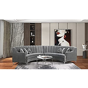 Legend Furniture Curved Sofa Velvet Symmetrical Modular Round couches for Living Room Sectional, 142" L x 32" D x 36" H, Grey