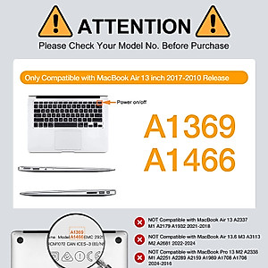 MOSISO Compatible with MacBook Air 13 inch Case (Models: A1369 & A1466, Older Version 2010-2017 Release), Protective Plastic Hard Shell Case & Keyboard Cover & Screen Protector, Black