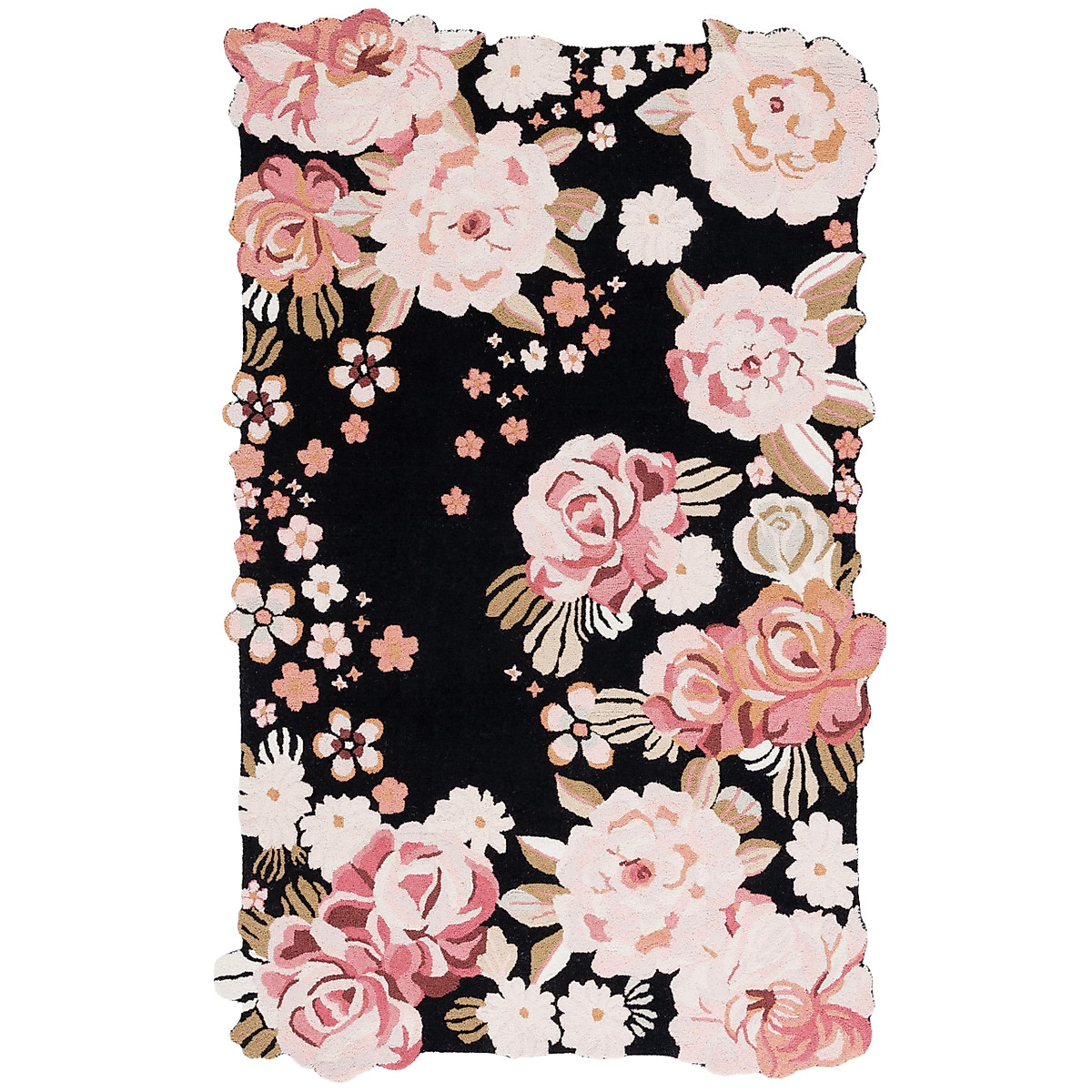 SAFAVIEH Jardin Collection Accent Rug - 3' x 5', Black & Pink, Floral Design, Handmade Wool, Ideal for The Living Room, Dining Room, Bedroom (JAR737Z-3)