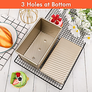 Beasea Pullman Loaf Pan With Lid, Non-Stick Bakeware for Baking Bread, Carbon Steel Corrugated Bread Toast Box Mold With Cover Baking Tools Bread Mold Toast Baking Cake Mold for Oven Baking -Gold