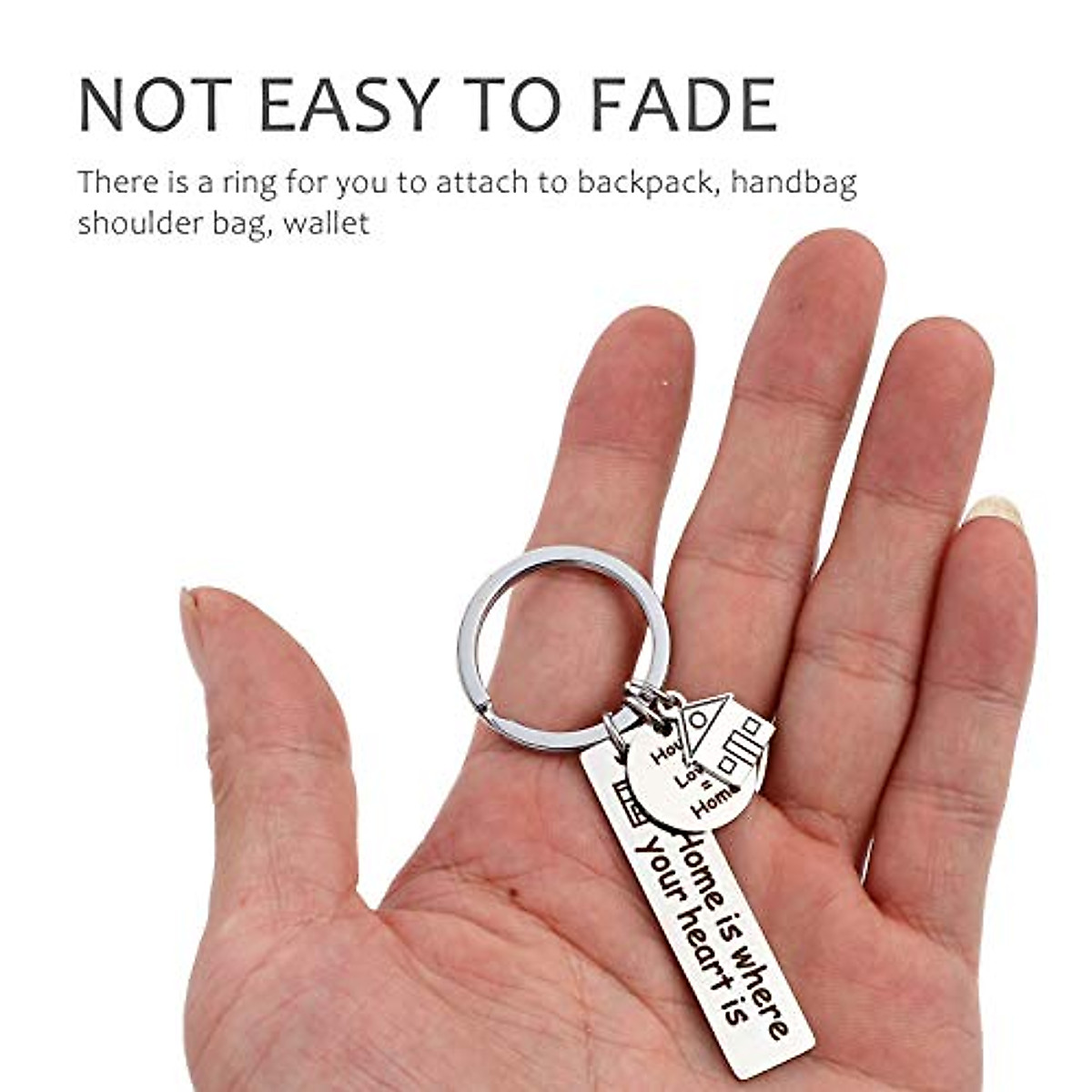 Amosfun 2pcs New Home Keychain Home Is Where The Heart Is Keychain Housewarming Gift Key Rings Inspirational Souvenir Gifts for Purse Bag Hanging Decoration