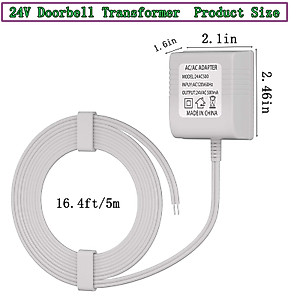 24V Doorbell Power Adapter for Video Doorbells & Thermostats Compatibility with Ring, Nest Hello, Wyze, Eufy, Ecobee, Sensi, Honeywell, and More Long 16.4FT C Wire Power Supply（White）
