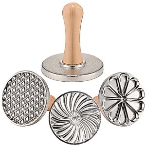 OPPEIN Cookie Stamps Set of 3, Metal Cookie Press Cutter Mold with Wooden Handle, Cookie Decorating Supplies for DIY Baking, Cake, Pastry, Gift Package