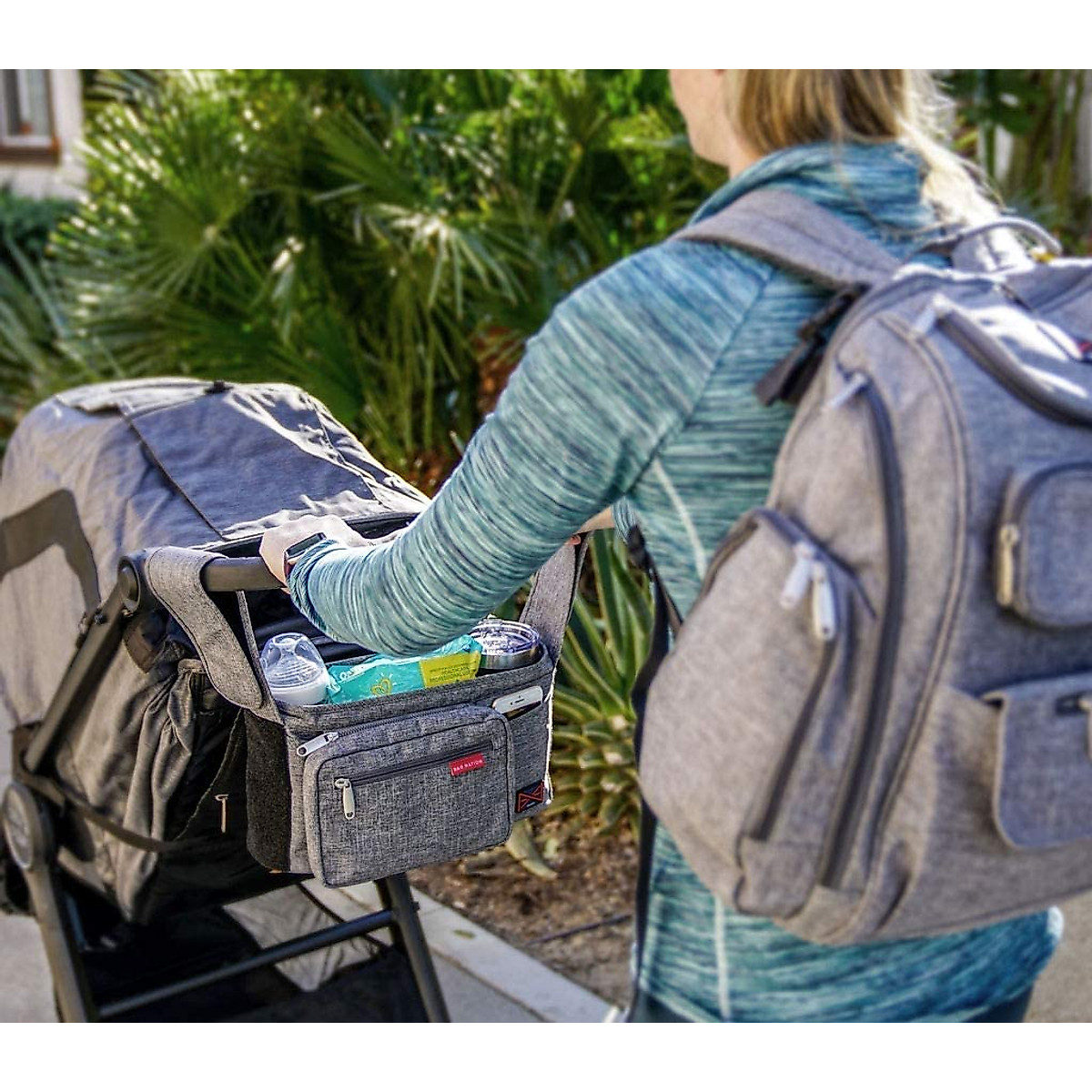 Diaper Bag Backpack and Stroller Organizer Grey Bundle
