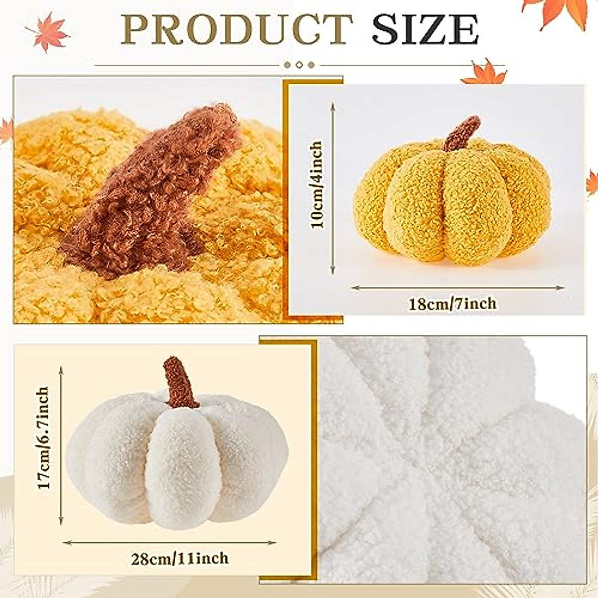 Juexica 6 Pcs 3 Pcs Halloween Stuffed Pumpkin Fluffy Plush Toy 3D Shaped Decorative Thanksgiving Pillow Soft Cute Throw Kids Toddlers Babies, 11 Inches, 7 Inches (Retro Color)