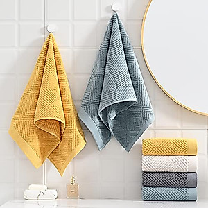 sense gnosis Yellow Hand Towels Set of 2 Striped Weave 100% Terry Cotton Towel Super Soft Highly Absorbent Face Towel for Bathroom 13" X 29"