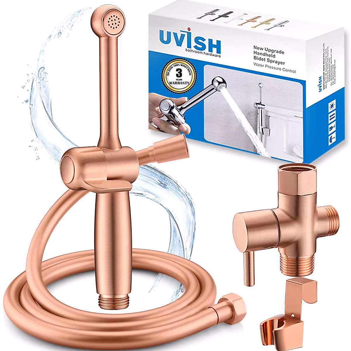 Bidet Sprayer for Toilet,Handheld Bidet Toilet Water Sprayer,Cloth Diaper Bathroom Bidet Attachment Sprayer Set with Jet Spray Adjustable Rose Gold Solid Brass for Personal Hygiene