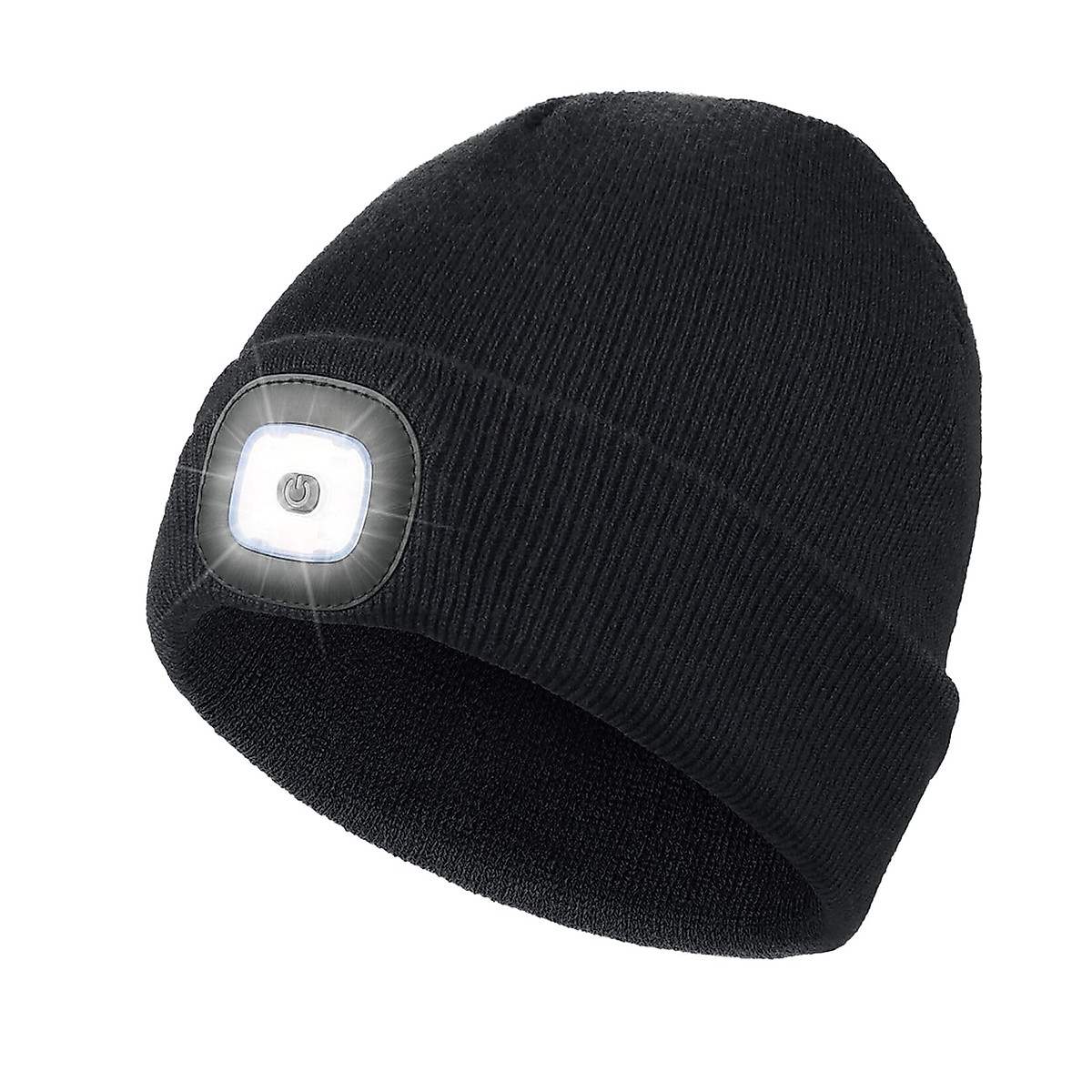 Hatlight Unisex LED Beanie with Light, USB Rechargeable Flashlight Knitted LED Hat Headlamp Cap, Christmas Stocking Stuffers Gifts for Men Husband Dad Black