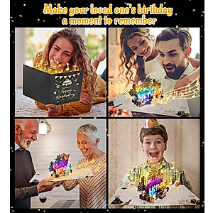 BYKOOO Birthday Card | Musical Pop Up Birthday Cards w Light | LED Light & Play Happy Birthday Music Pop Up Card | Greeting Cards Gifts Birthday Gift for Him or Her | Black Gold (Music & Lighting)