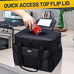 MIER Large Lunch Box for Men, 18 Cans Soft Lunchbox Cooler Bag Insulated Lunch Bags for Adults Work Beach Travel, Top Flap & Multiple Pockets, Black