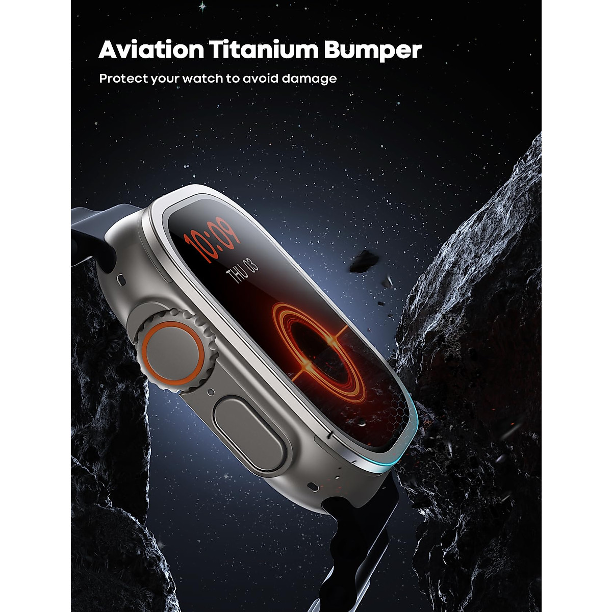 Lamicall [Titanium Alloy Frame Screen Protector for Apple Watch Ultra 49mm, 2 Pack 9H Tempered Glass Film with Easy Alignment Tool Kit, Full Coverage Protective Waterproof Case for iwatch Ultra 2022