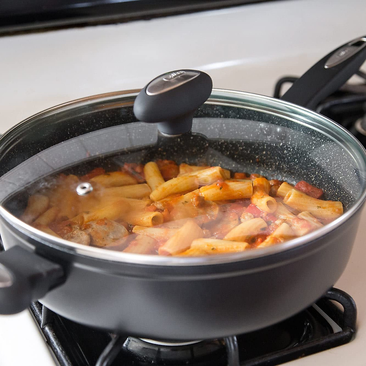 Zyliss Cook Non-Stick Forged Saut茅 Pan with Glass Lid, Aluminium, Black, 53.9 x 29 x 15.6 cm