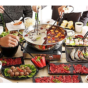 Shabu Shabu Hot Pot. 304 Premium Stainless Steel Hot Plate Cookware Set Ramen Cooker, Hot Pot Soup Base Korean BBQ Multi Cooker Stainless Steel Pot Set, 11"(28cm) Pot with Divider