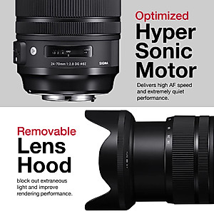 Sigma 24-70mm F2.8 Art for Canon Camera Bundle with Canon 24-70mm f2.8 Sigma Lens, Lens Front and Rear Caps, Lens Hood, Lens Case, 2X 64GB SanDisk Memory Cards (7 Items) - Sigma 24-70 24mm to 70mm