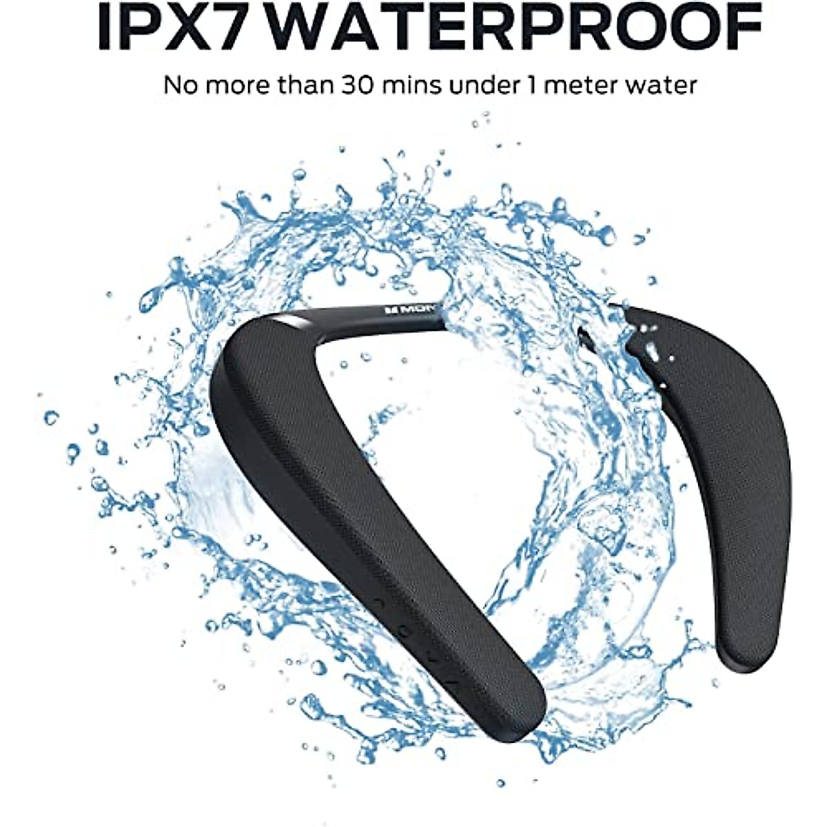 Monster Boomerang Neckband Bluetooth Speaker, Wireless Wearable Speaker, Portable Speaker and 12H Playtime, IPX7 Waterproof, Neck SpeakerTrue 3D Stereo Sound, for Home Sport Outdoor, Black