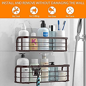 Avolare Shower Caddy, 2 Pack Adhesive Shower Organizer with Razor Hooks and 4 Adhesives, No-Drill Large Capacity Rustproof Stainless Steel Shower Shelf for Dormitory, Kitchen, Bathroom Storage, Bronze