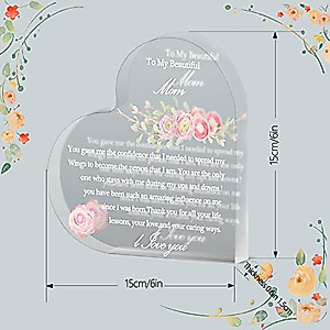Mother's Day Gift from Daughter & Son,Acrylic Heart Sculpture Table Plaque to My Beautiful Mom keepsake Gift for Mother's Day Birthday Present
