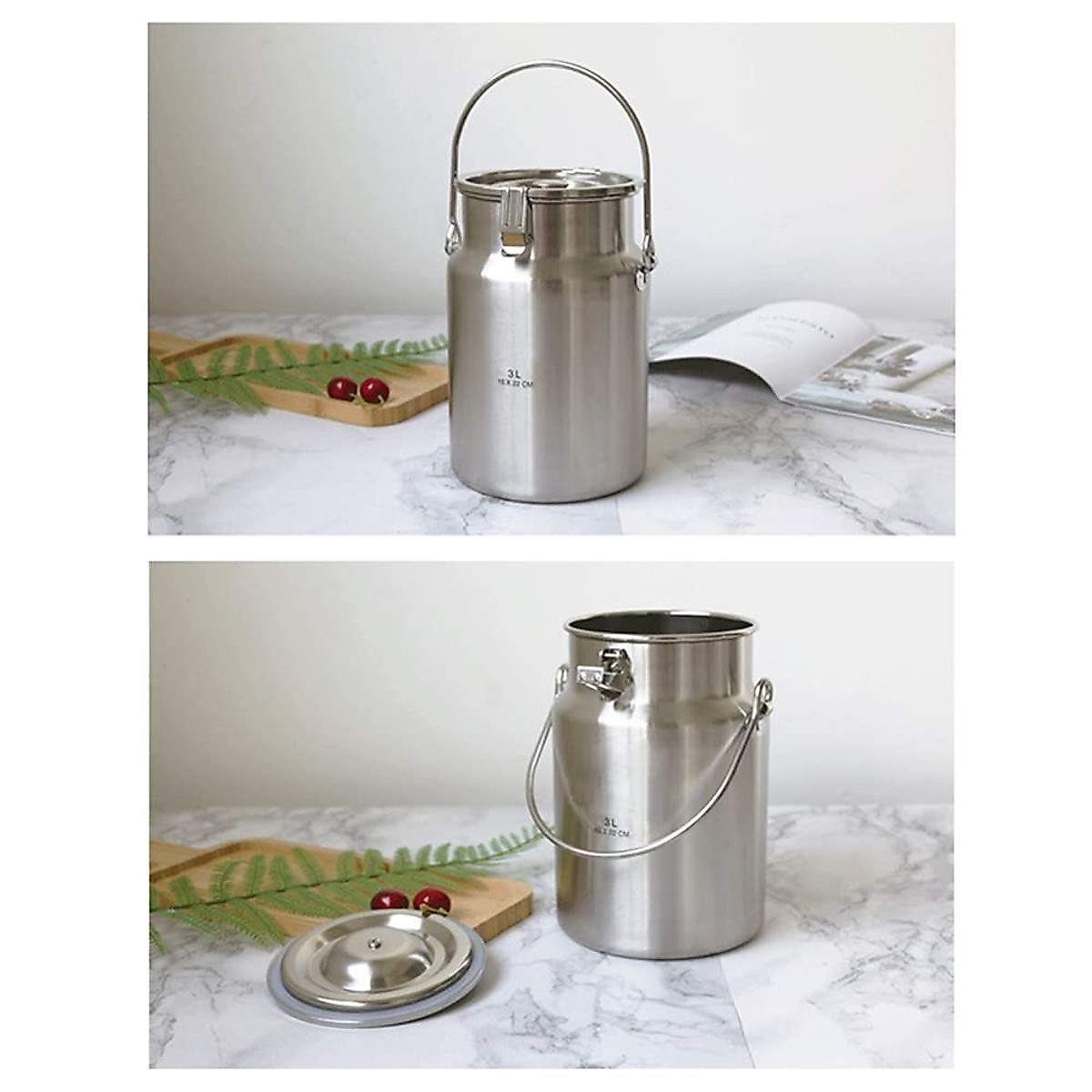 Adima 304 Stainless Steel Milk Transport Can, Heavy Duty Milk Canister Wine Pail Bucket Milk Barrel Tote Jug Dairy Pot with Sealed Lid And Single Handle (Silver),10L