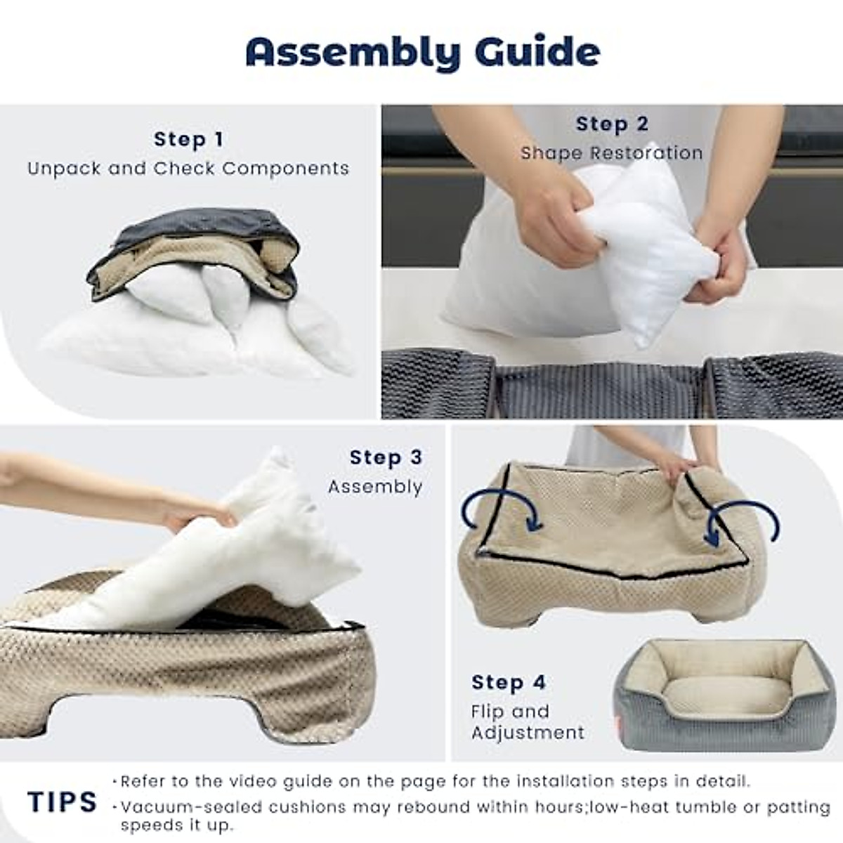 Miguel Removable Washable Dog Bed for Medium Dog Easy Clean - Rectangle Pet Bed for Large Cats with Zipper Cover Bolster Cuddle Puppy Bed with Supportive Side Wall Slip-Resistant Bottom, Blue 30 Inch