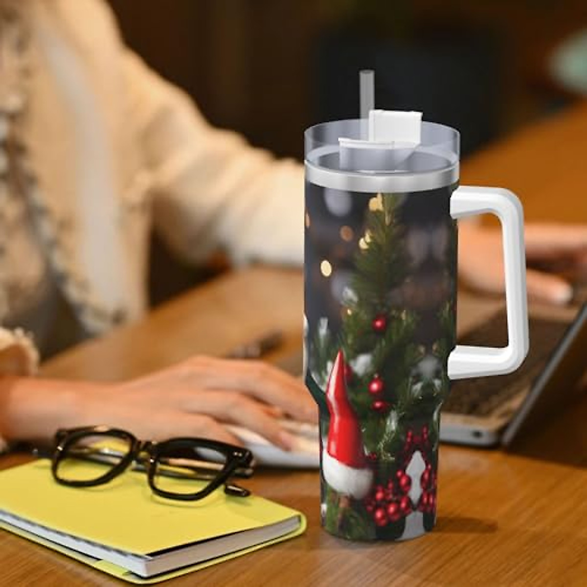 HULIBIN Christmas Traditional Gnomes Print Double Deck Stainless Steel Travel Coffee Cup With Lid 40 Oz Ice Bully Cup