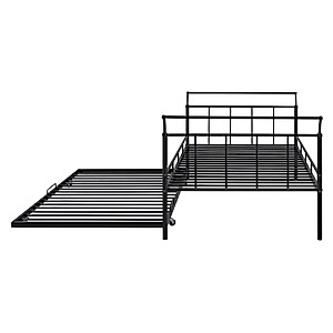 Full Size Daybed with Trundle Twin, Heavy Duty Daybed with Curved Handle and Slats, Metal Daybed for Kids, Girls, Boys, No Box Spring Needed, Black Day Bed Full Size