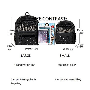 Ladies Women PU Leather Backpack Rivet Studded Cute Satchel School Bags (Black-L)