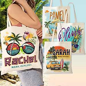 Personalized Canvas Tote Bags for Women w/Name & Text 9 Design - Customized Beach Totes Bag Girl Gift - Custom Summer Accessories Vacation Travel Grocery Shoulder Bag Cute Christmas Birthday Gifts C1