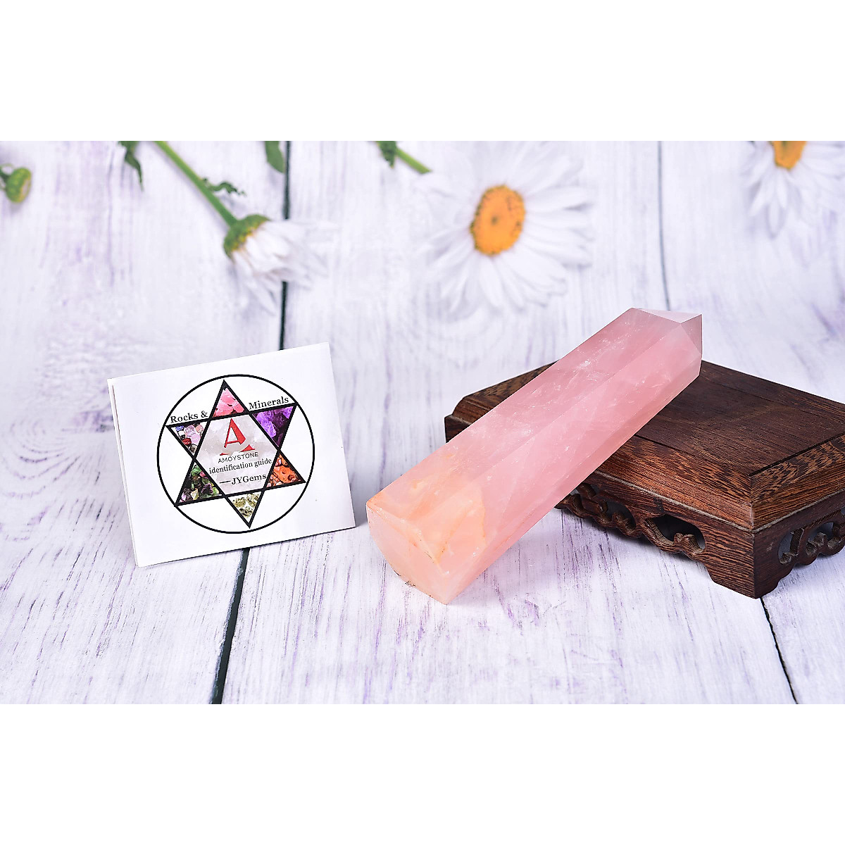 AMOYSTONE Rose Quartz Obelisk Tower Large Healing Crystal Wand Point 6 Faceted Reiki Chakra Meditation Therapy Pink 1.1-1.7 LBS