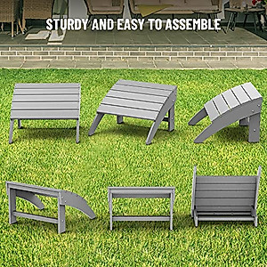 OTSUN Adirondack Ottoman for Adirondack Chair, Footrest for Lounge Chair, Premium HDPE All Weather Resistant for Outdoor, Porch, Yard, Garden, 23.6" L x 21.7" W x 15.3" H, Grey