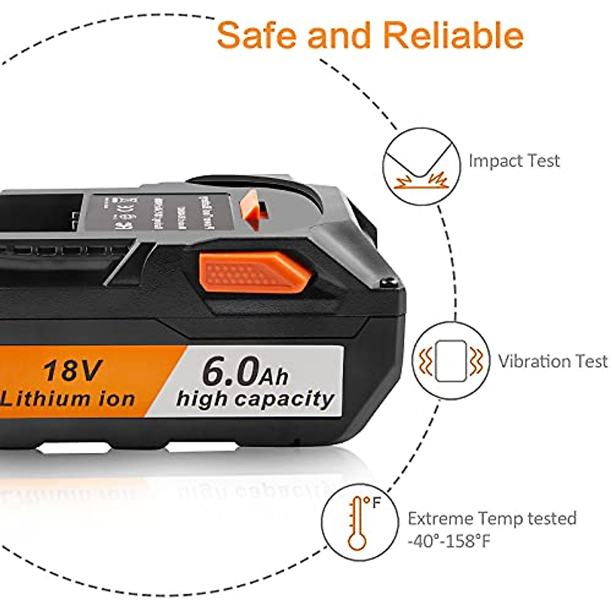 [1-Pack] 18V High-Output 6.0Ah! Battery for Ridgid 18 Volt Power Tools Battery R840087 R840083 R840086 R840085 R840084 AC840085 AC840086 AC840087P etc.
