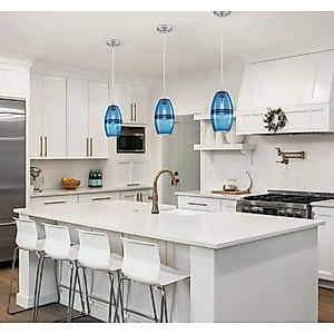 Westinghouse 6118700 Soren Contemporary One-Light Indoor Mini Pendant Light, Brushed Nickel Finish, Sapphire Glass, Blue