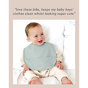 WILLOW + SIM Waterproof Baby Bibs for Baby boy - Better than Silicone & Plastic - Toddler Bibs with Food Catcher - Baby bibs for boys, Feeding bib for Babies and Infants - No Sleeve - Sage