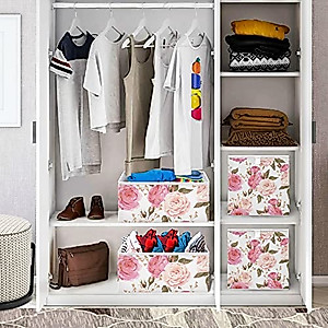 Rectangular Storage Baskets ,Flower Rose Fabric Storage Bin Organizer,Collapsible Storage Basket for Toy, Clothes,Books.Shelves Basket