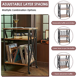 Record Player Stand With Vinyl Storage 3 Tier Rolling Vinyl Record Storage With 3 Adjustable Divinder Record Player Table Turntable Stand Shelf With Wheels Record Holder For Albums