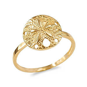 LA BLINGZ Dainty 10k Yellow Gold Sand Dollar Ladies Ring (Size 10)