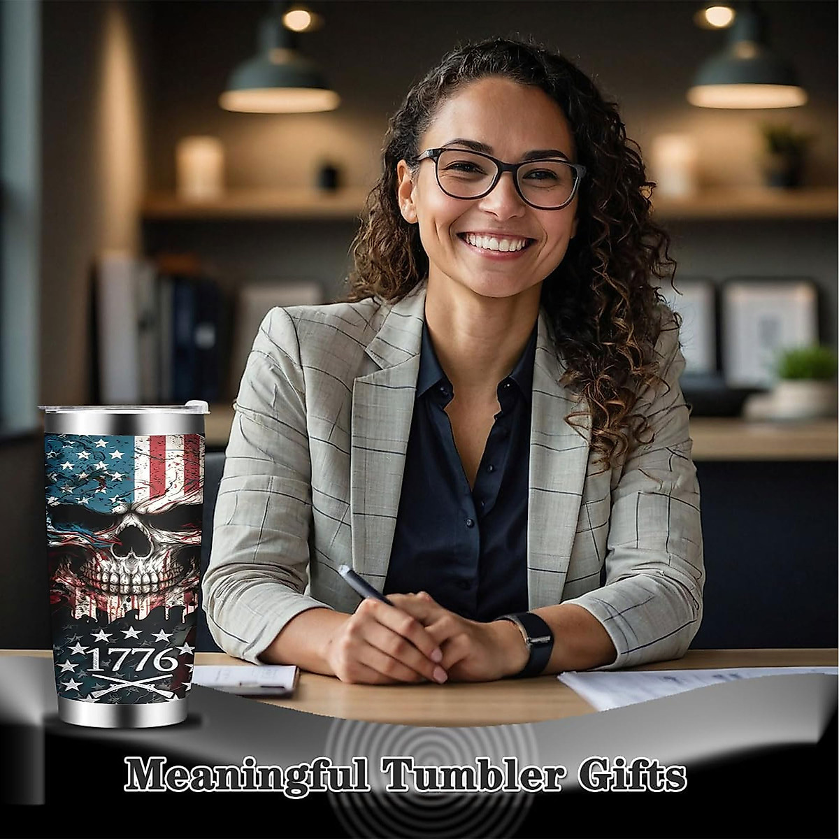 FOCIUZTA 20oz Stainless Steel Tumbler with Lid & Straw, Patriotic Skull Graphic, Vacuum Insulated Travel Mug, Double-Walled Beverage Cup for Coffee, Ice Drinks, Juice, Thermal Cup Gift for Family