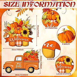 Thyle 2 Pcs Welcome Fall Thanksgiving Front Door Decor Hello Fall Truck Door Signs Pumpkin Maple Leaf Sunflower Door Hanging Fall Wall Decoration