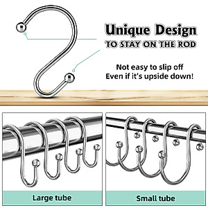 VNDUEEY 15 PCS Silver Shower Curtain Hooks Metal Shower Curtain Rings Shower Hooks, Ornament Hooks for Christmas, S Hooks for Hanging Christmas Stocking, Kitchen S Hooks for Mugs, Pots