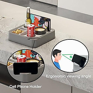 Couch Cup Holder Tray, 8EIGHTECH Food-Grade Silicone and Food-Grade Plastic Sofa Tray for Bed Car Seat Beach Organizer, Waterproof Anti-Spill Couch Drink Holder for Remote Control, Headphones, Snac