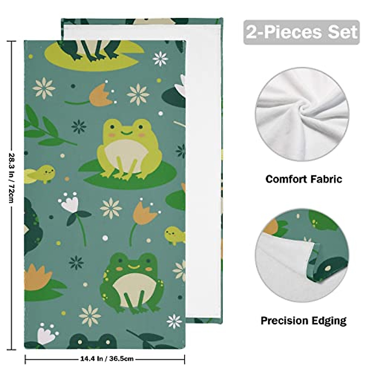 WELLDAY Cute Frogs Hand Towels Set of 2 Ultra Soft Face Towel Hand Cloth Absorbent Fingertip Bath Towels for Bathroom Hotel, Gym and Spa 28" X 14"