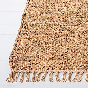 SAFAVIEH Vintage Leather Collection Area Rug - 8' x 10', Light Gold, Handmade Boho Fringe Leather, Ideal for High Traffic Areas in Living Room, Bedroom (VTL501D)